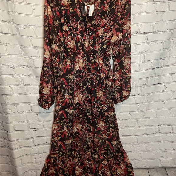 Anthropologie | Dresses | Opt Pretty Black Red And Tan Floral Tiered ...